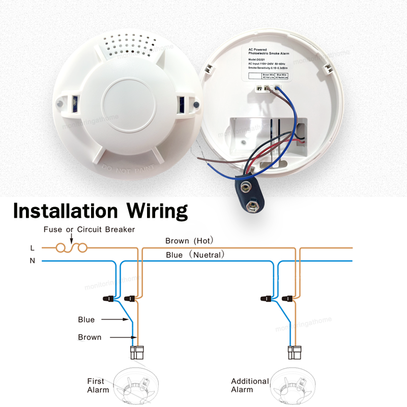 Fire alarm ตัวจับควัน 220 V AC powered smoke alarm detector